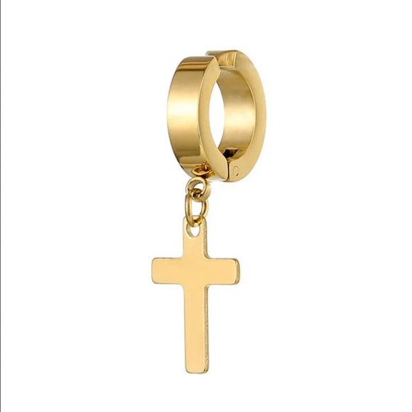 Accessories | Men 14k Gold Cross Earrings Christian Jesus Guys Hanging ...